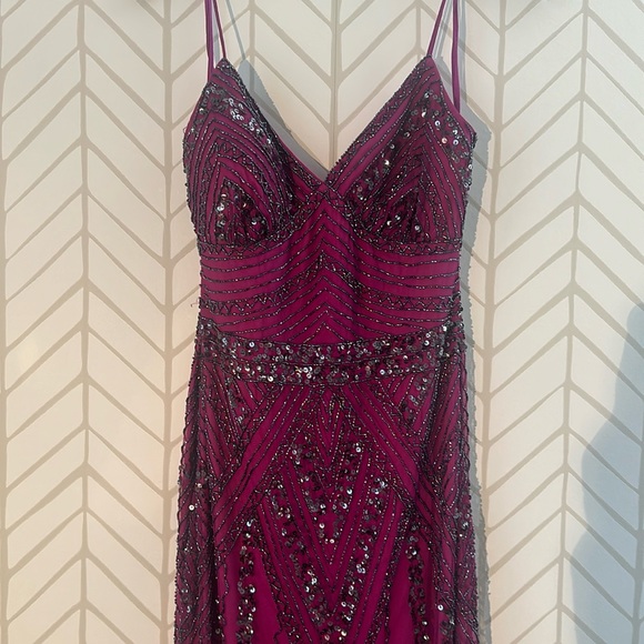 MARINA | Dresses | Marina Womens Beaded Gown With Godets Raspberry With ...